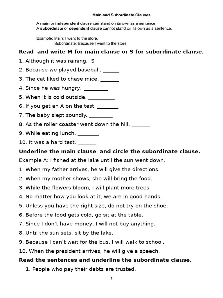 Clauses Exercise | PDF