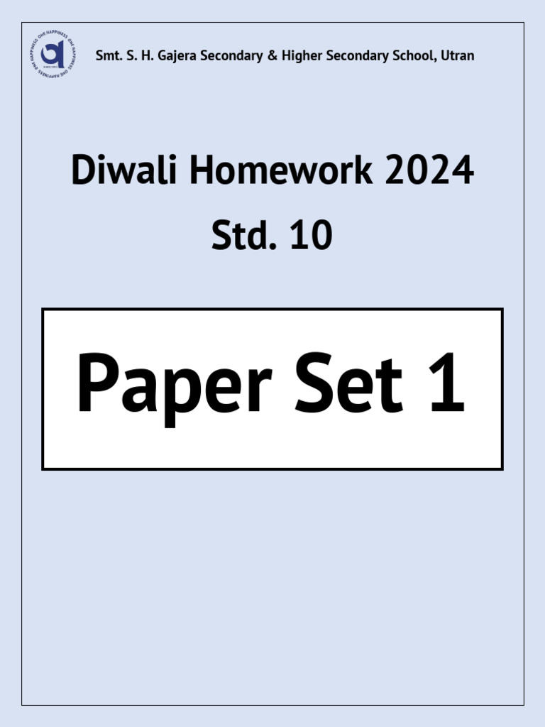 Std. 10 - Diwali Homework 2024-25 (Papers Set 1) | PDF