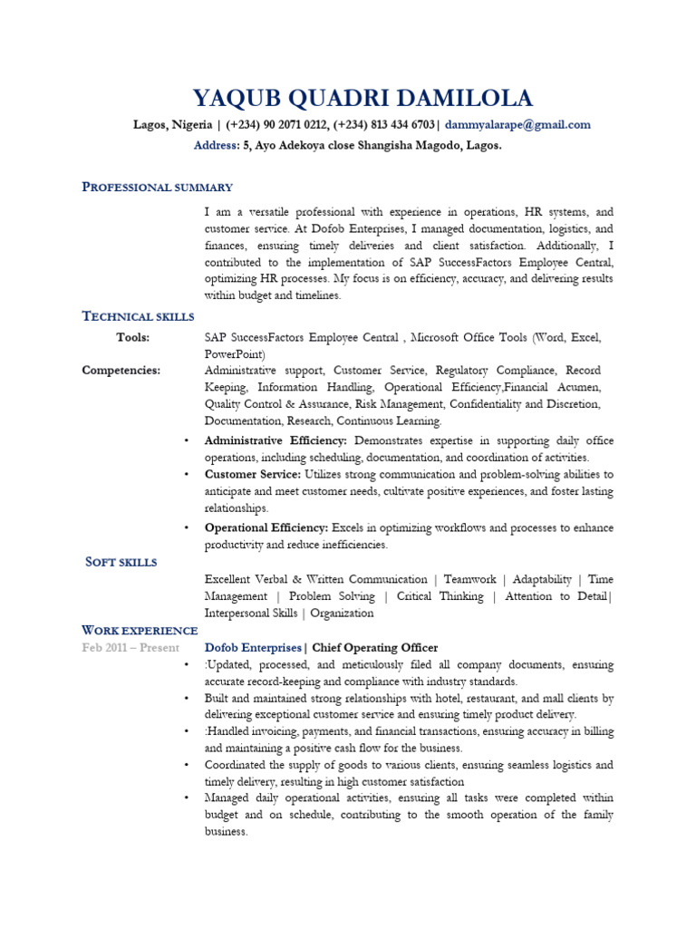 Yaqub Quadri Damilola Cv Docx | PDF | Business