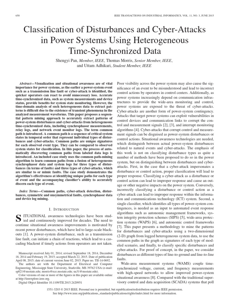 Classification of Disturbances and Cyber Attacks | PDF | Data Mining | Statistical Classification