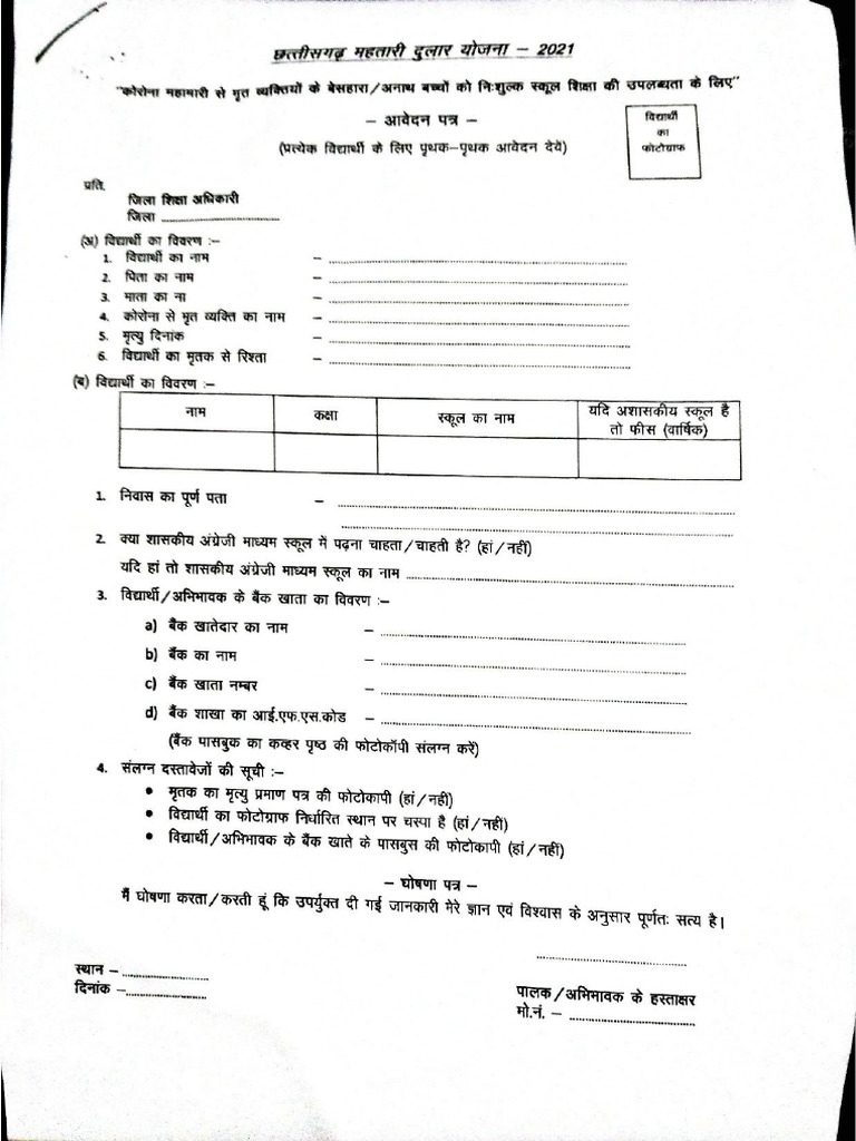 CG Mahtari Dular Application Form | PDF
