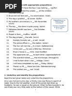 Preposition Worksheet Class4 | PDF
