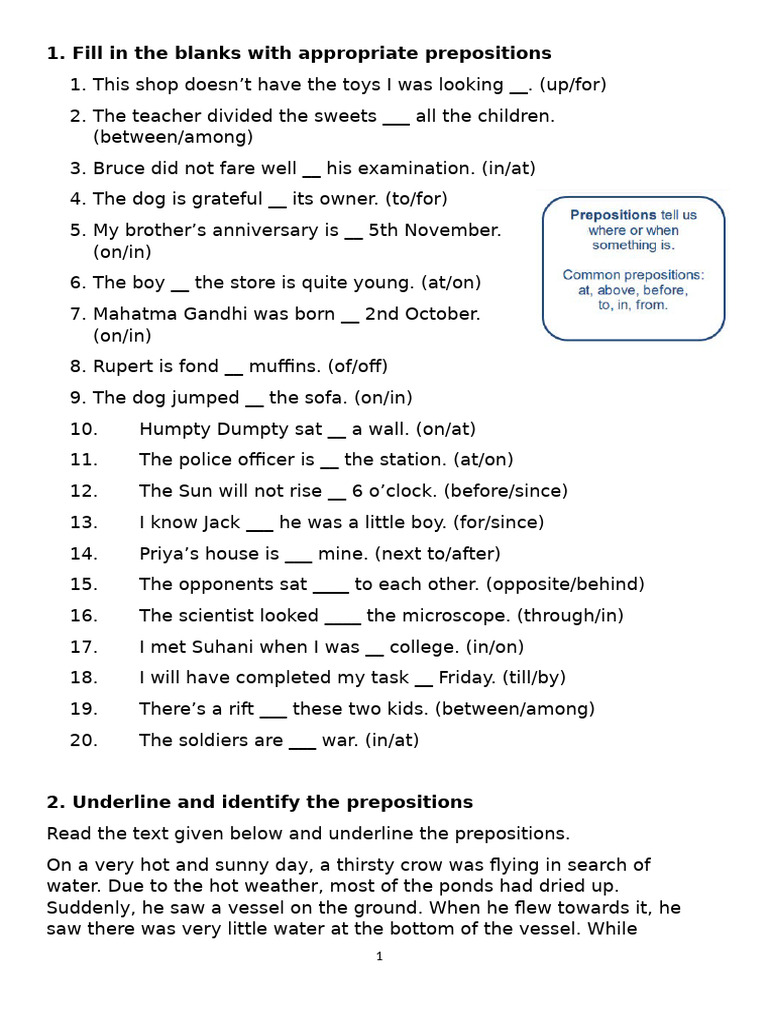 Prepositions Practice and Exercises | PDF | Language Arts & Discipline