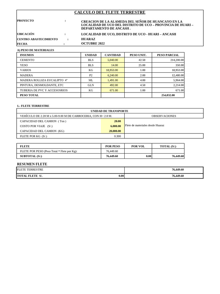 Flete Terrestre | PDF | Materiales de construcción | Ingeniería de Edificación