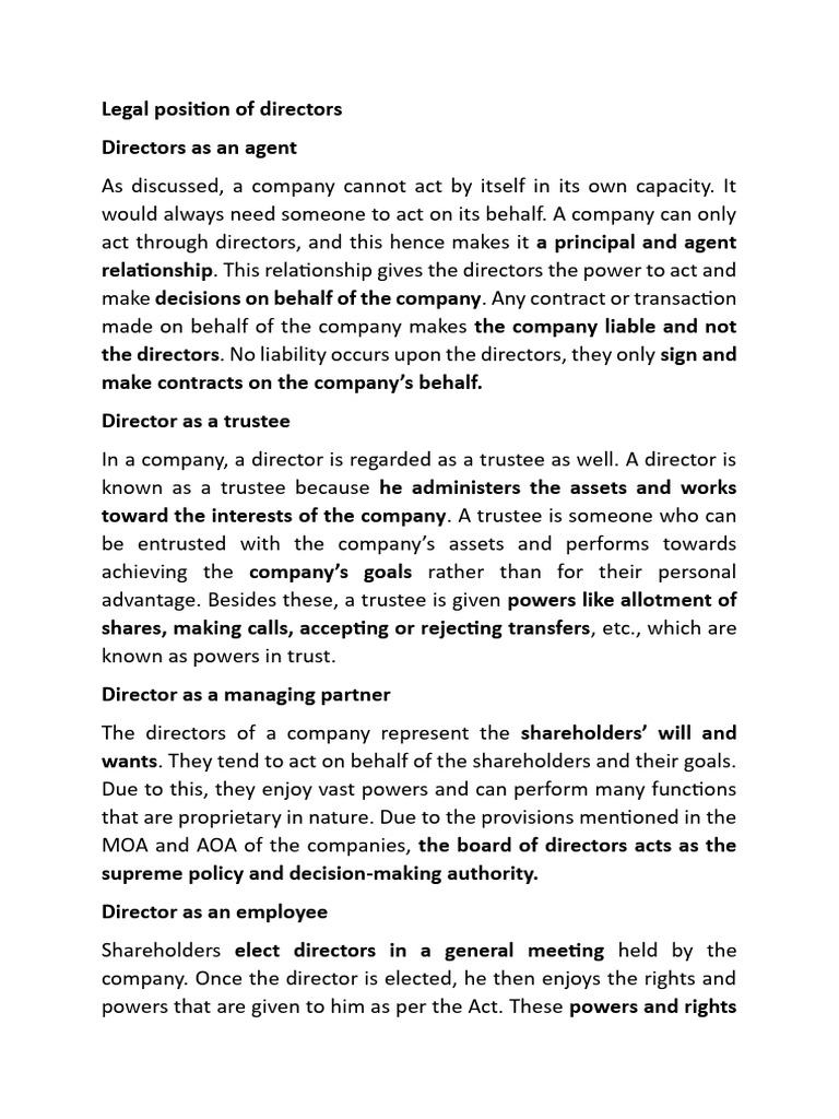 SYBCOM - Legal Position of Director | PDF