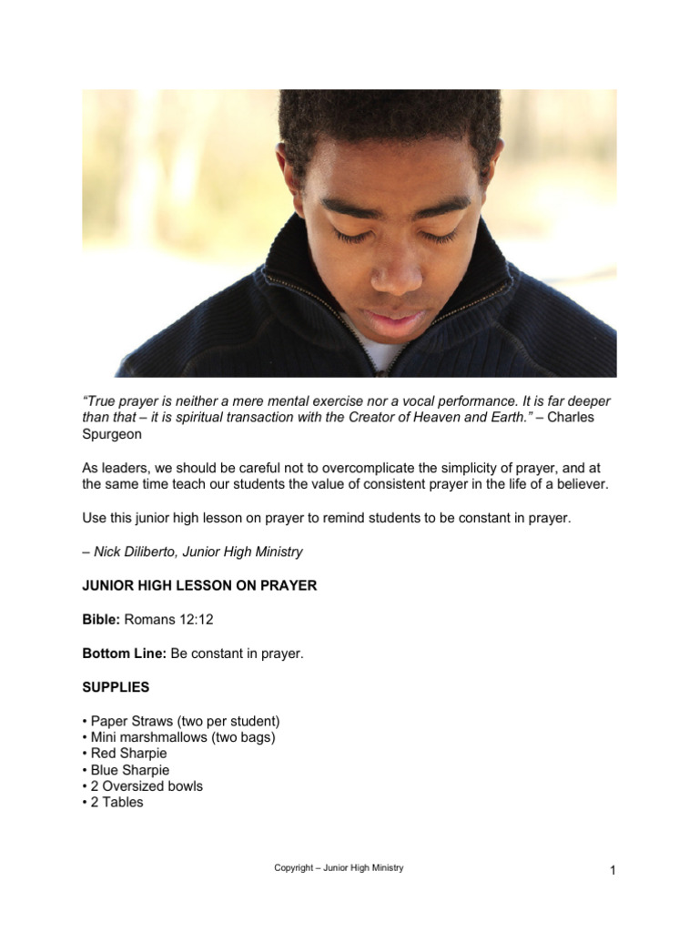 Junior High Lesson on Prayer | PDF | Prayer | God