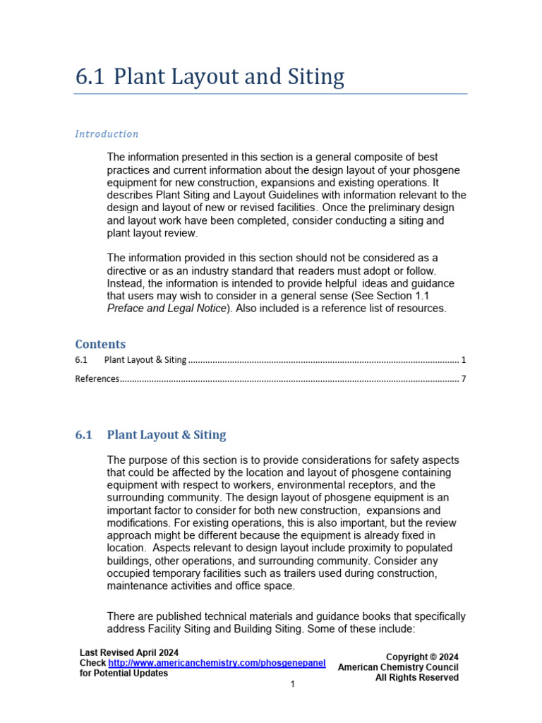 Phosgene Safe Practice Guidelines Plant Layout and Siting April 1997 ...