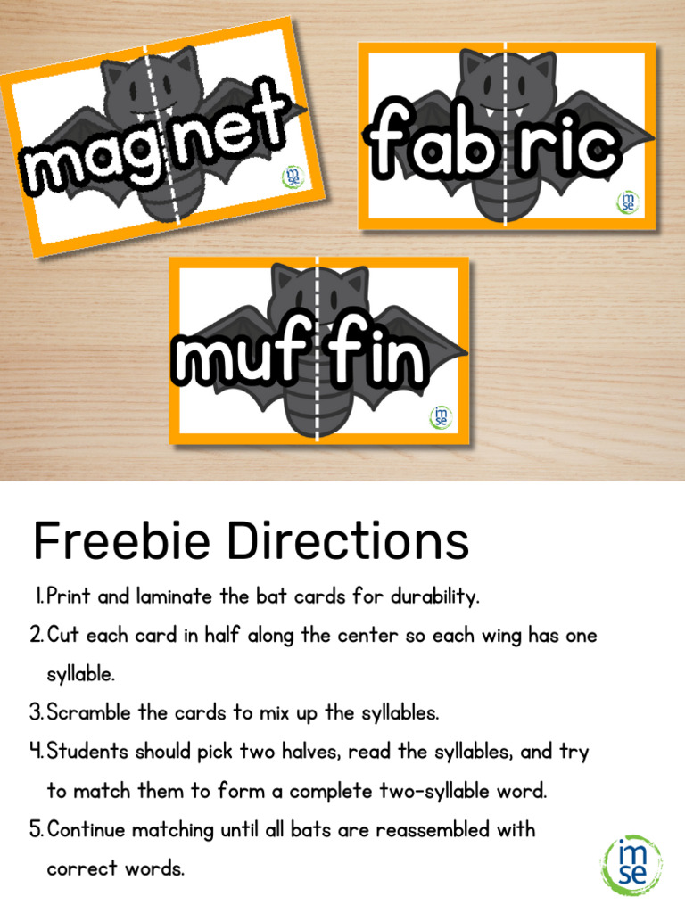 Bat+Syllable+Match+Game+Freebie | PDF