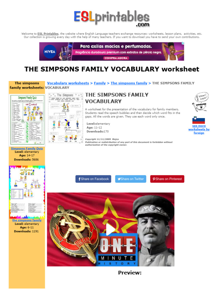 THE SIMPSONS FAMILY VOCABULARY - ESL Worksheet by Foreign | PDF | Human ...