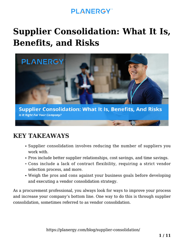 Supplier Consolidation: Benefits and Risks | PDF | Supply Chain ...