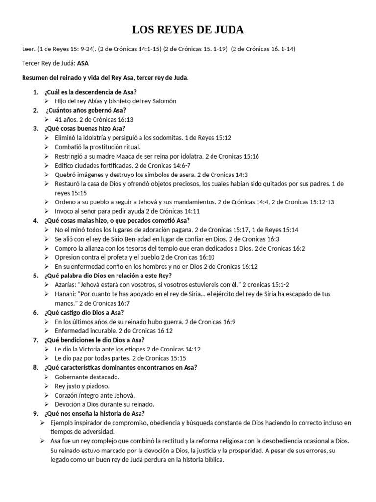 Rey Asa: Legado y Desafíos en Judá | PDF