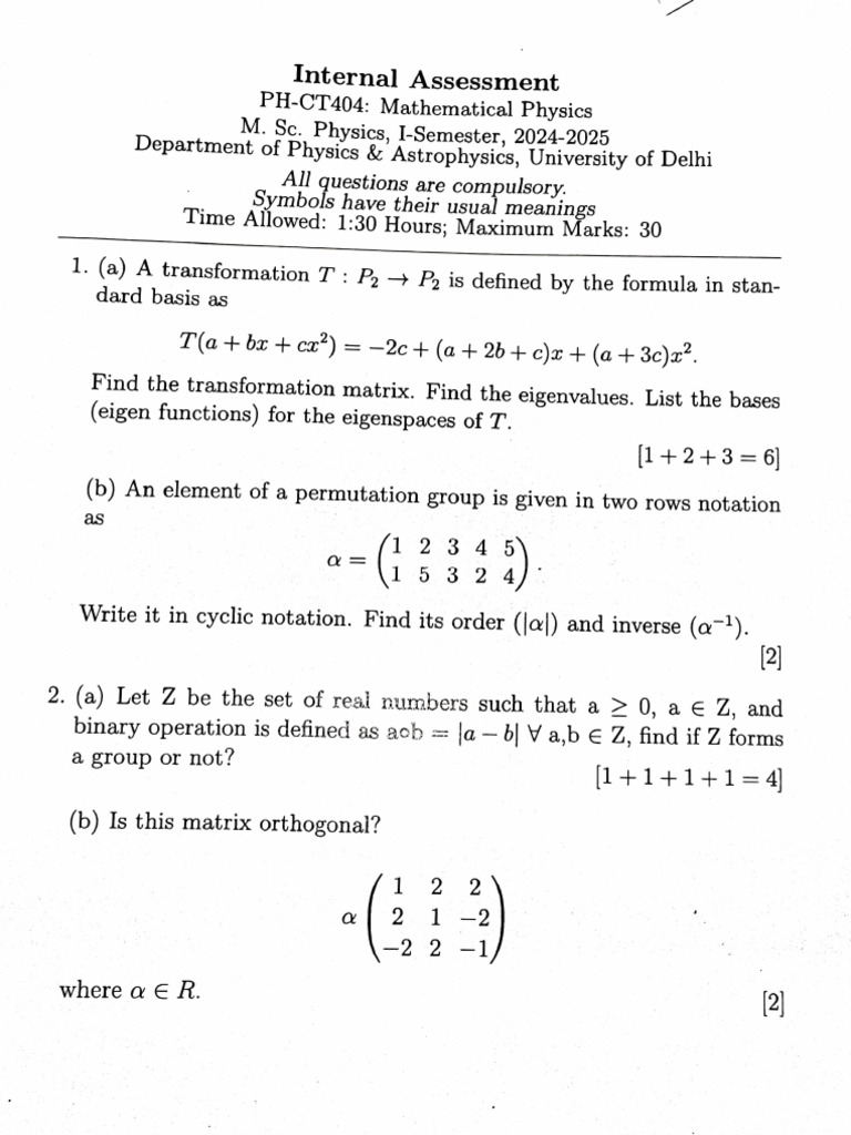 Msc sem 1 Internals QP 2024 | PDF | Hamiltonian Mechanics | Group (Mathematics)