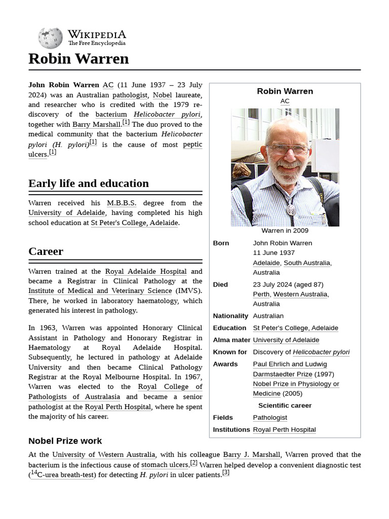 Robin_Warren | PDF | Medical Specialties | Clinical Medicine