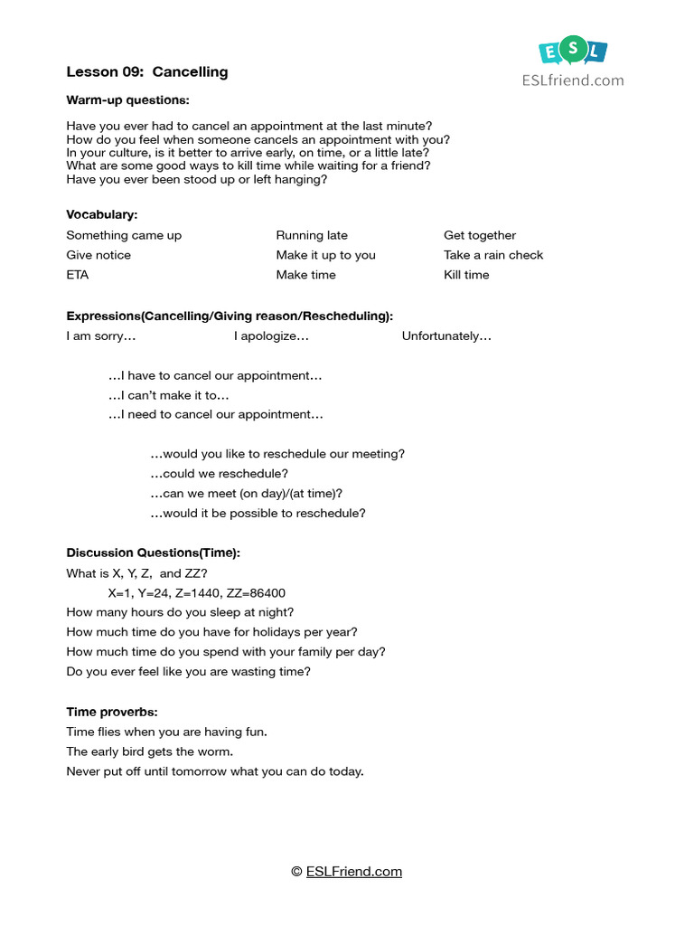 Int02 Lesson09 Cancel | PDF | Career & Growth