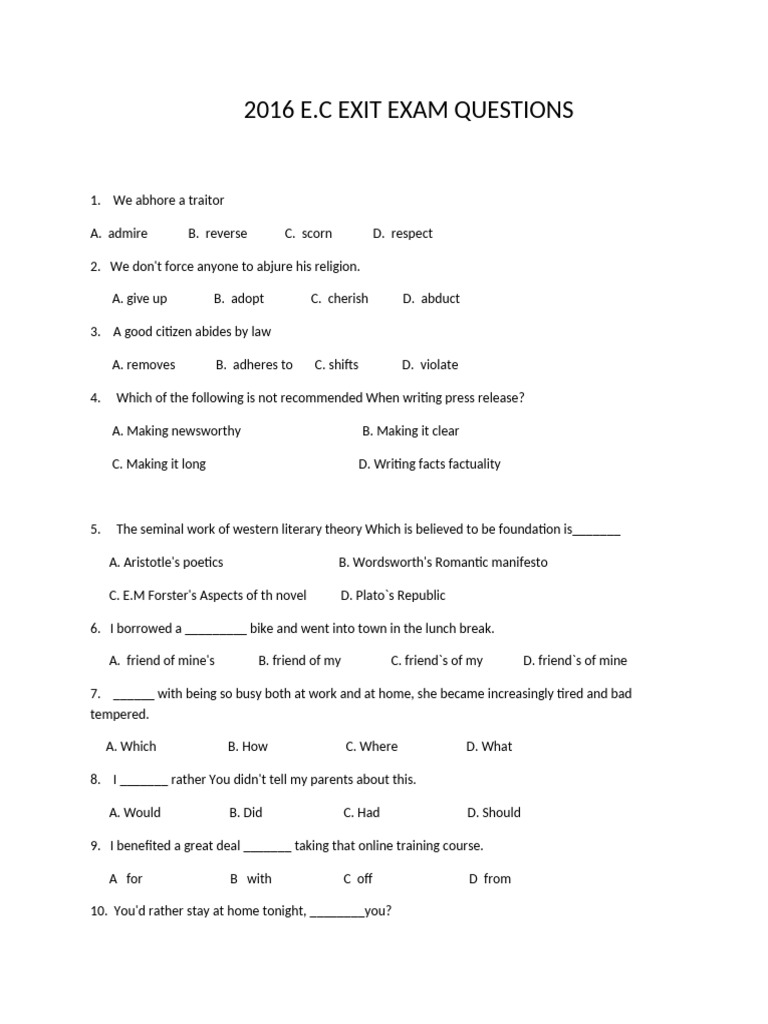 2016 Exit Exam | PDF | Human Communication | Linguistics