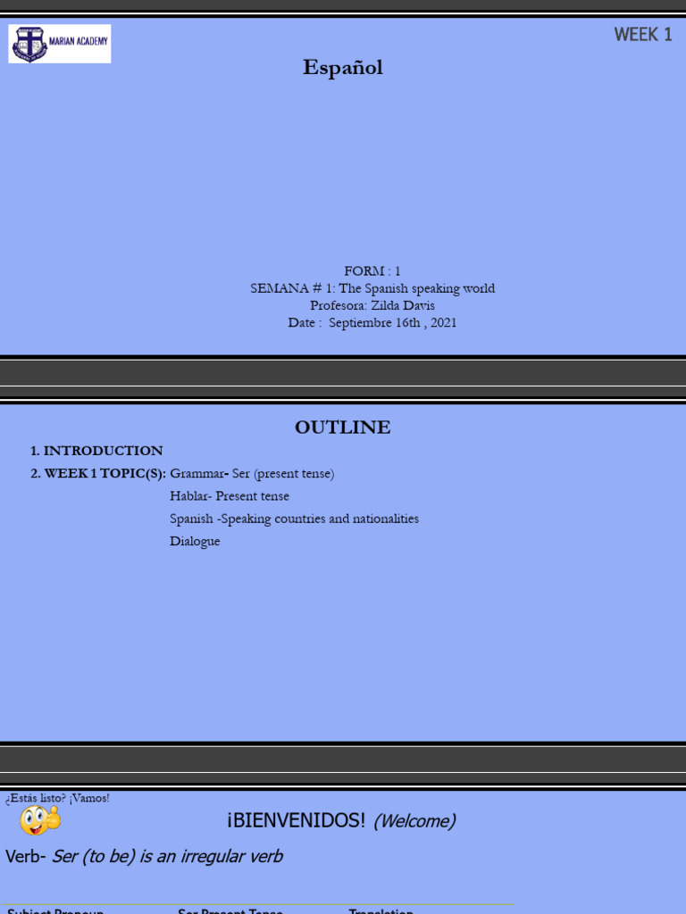 Form 1 - WEEK 1 - Class 2 | PDF | Lingüística | Idiomas