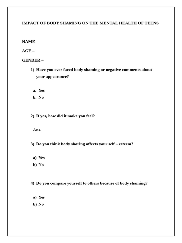 Impact of Body Shaming On The Mental Health of Teens | PDF