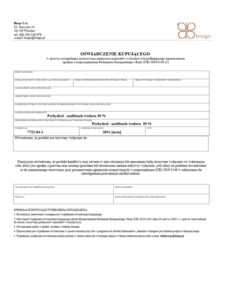 Perhydrol. Nadtlenek Wodor | PDF