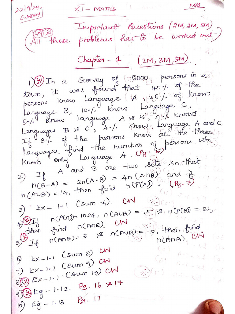 11 Mat - Unit 1 - Imp 2m, 3m & 5m | PDF