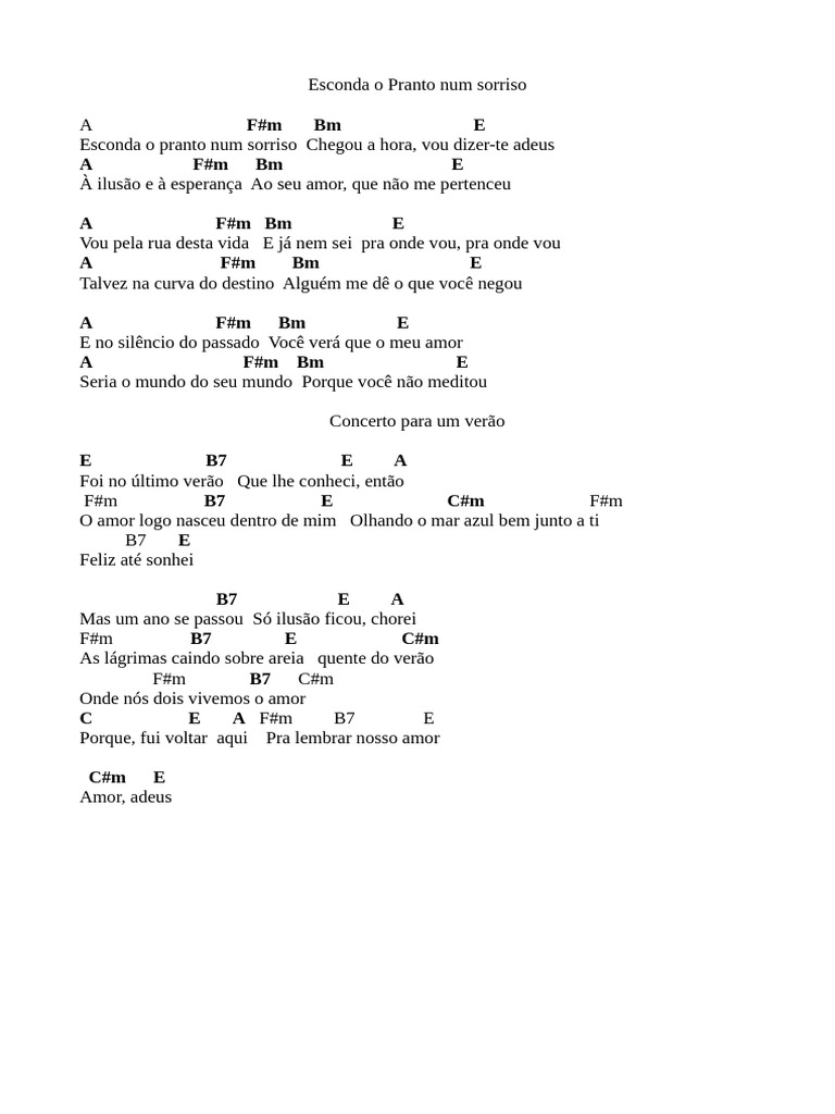 Esconda o Pranto Num Sorriso Concerto para Um Verão | PDF