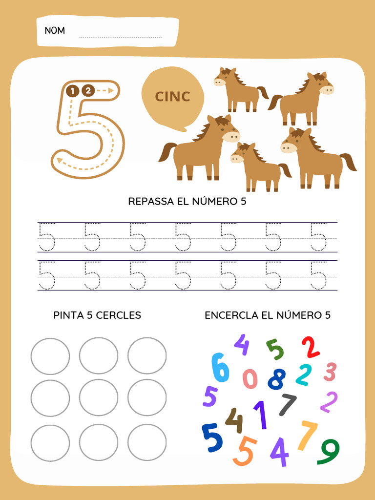 Brown Number 5 Tracing Worksheet | PDF