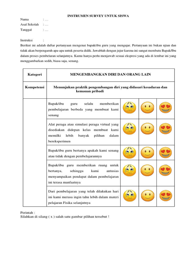 Contoh Instrumen Survey Untuk Siswa | PDF