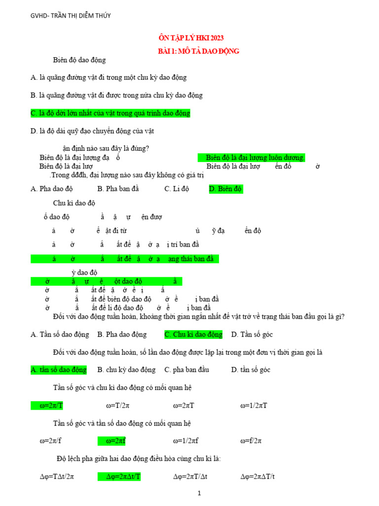 ÔN TẬP LÝ HK1 | PDF