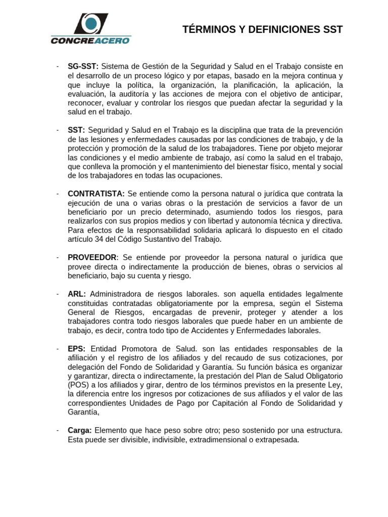 Definiciones SST | PDF | Soldadura | Construcción