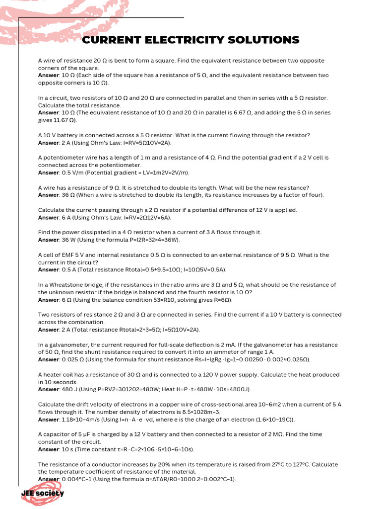 Current Electricity Solutions | PDF | Electrical Resistance And Conductance | Series And ...