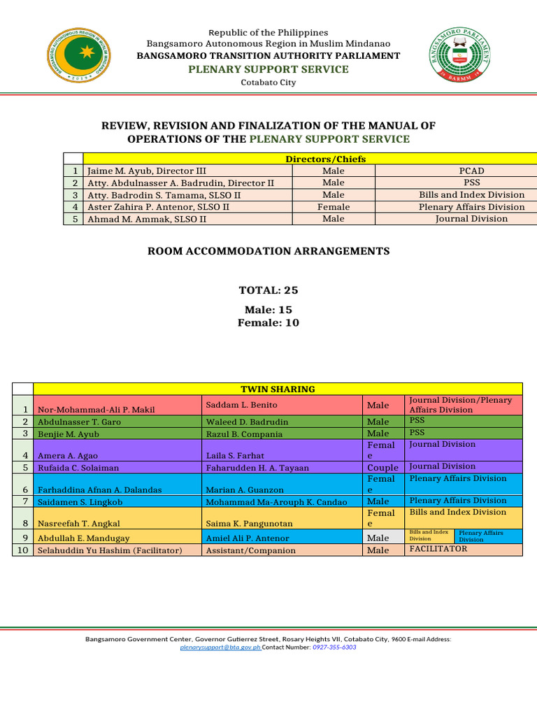 Van and Room Arrangements For Mop Davao | PDF