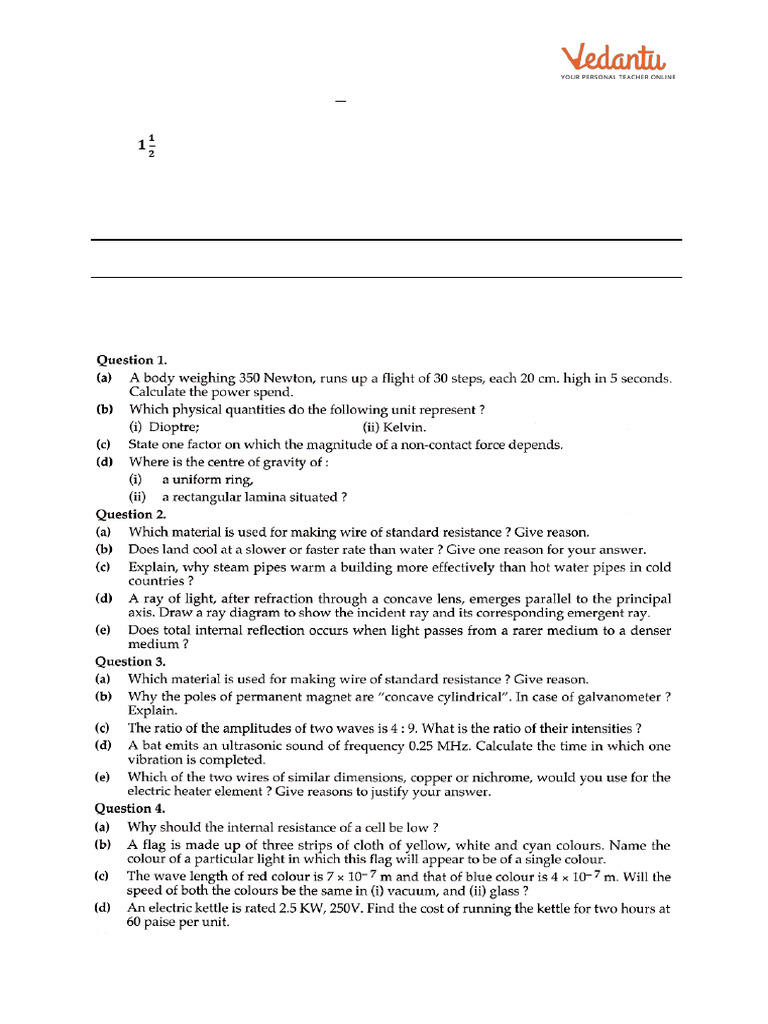 ICSE Sample Question Papers for Class 10 Physics - Mock Paper 2 | PDF