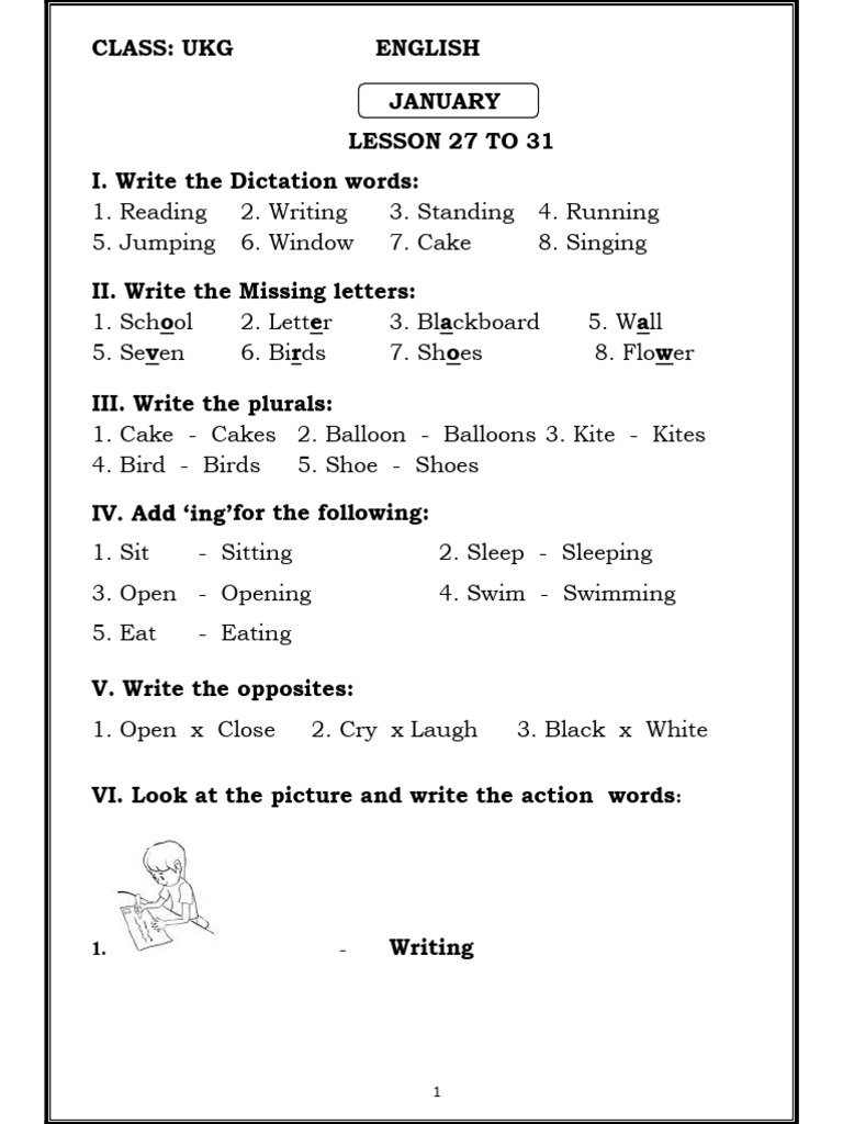 UKG English Lessons | PDF