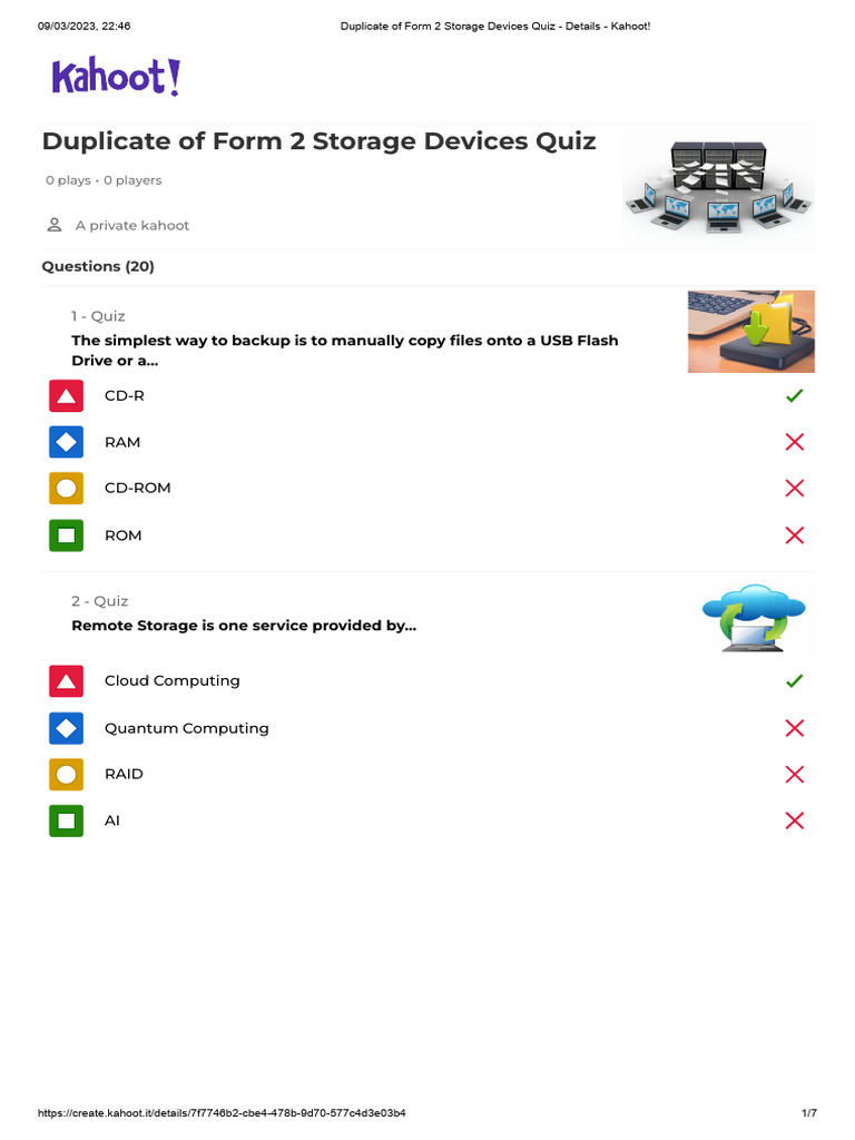Duplicate of Form 2 Storage Devices Quiz - Details - Kahoot! | PDF | Computer Data Storage ...