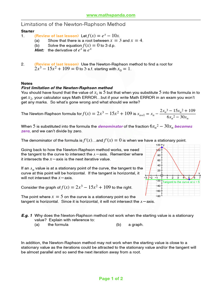 Limitations of The Newton-Raphson Method LESSON | PDF | Tangent ...