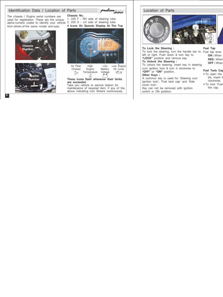 Manual de Usuario Bajaj Pulsar 220 DTS-i (11 Páginas) | PDF | Automotive Technologies | Vehicles