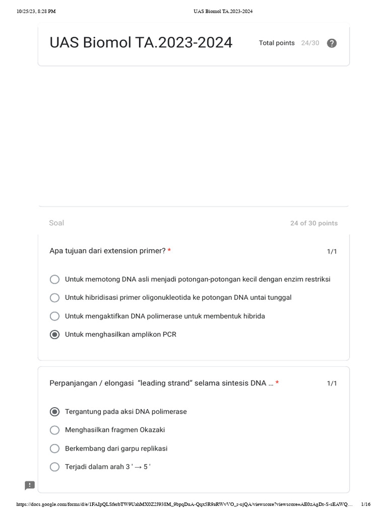 UAS Biomol TA.2023-2024 | PDF