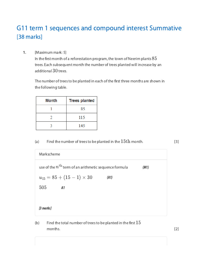 Grade 11 Summative 1 Sequences and Compound Interest MARKSCHEME | PDF | Elementary Mathematics ...
