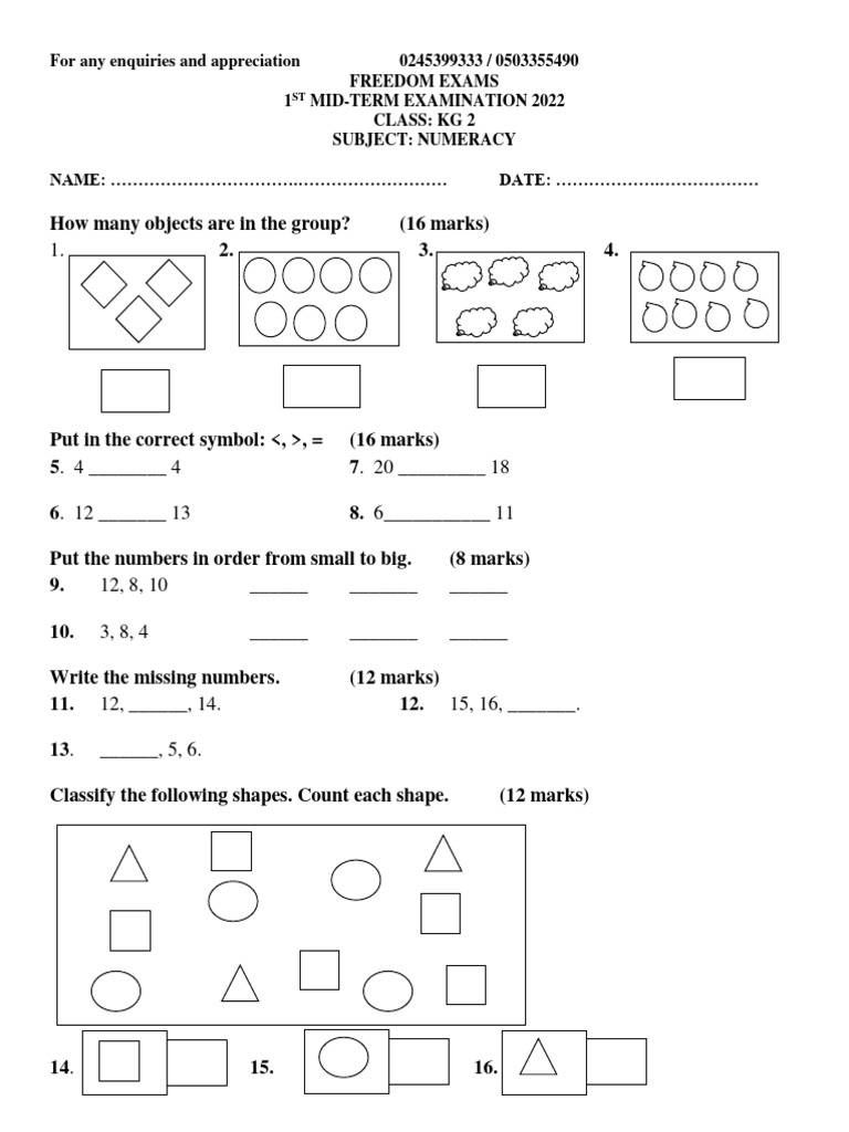 Numeracy Kg2 | PDF