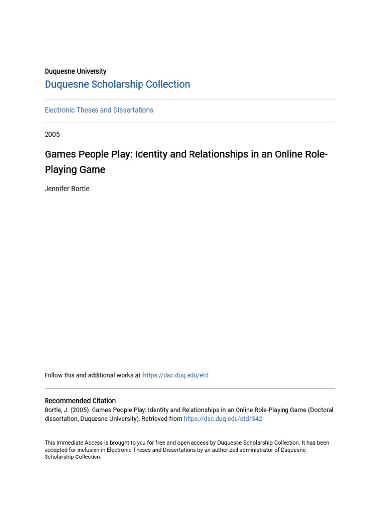 Games People Play_ Identity and Relationships in an Online Role-P | PDF ...