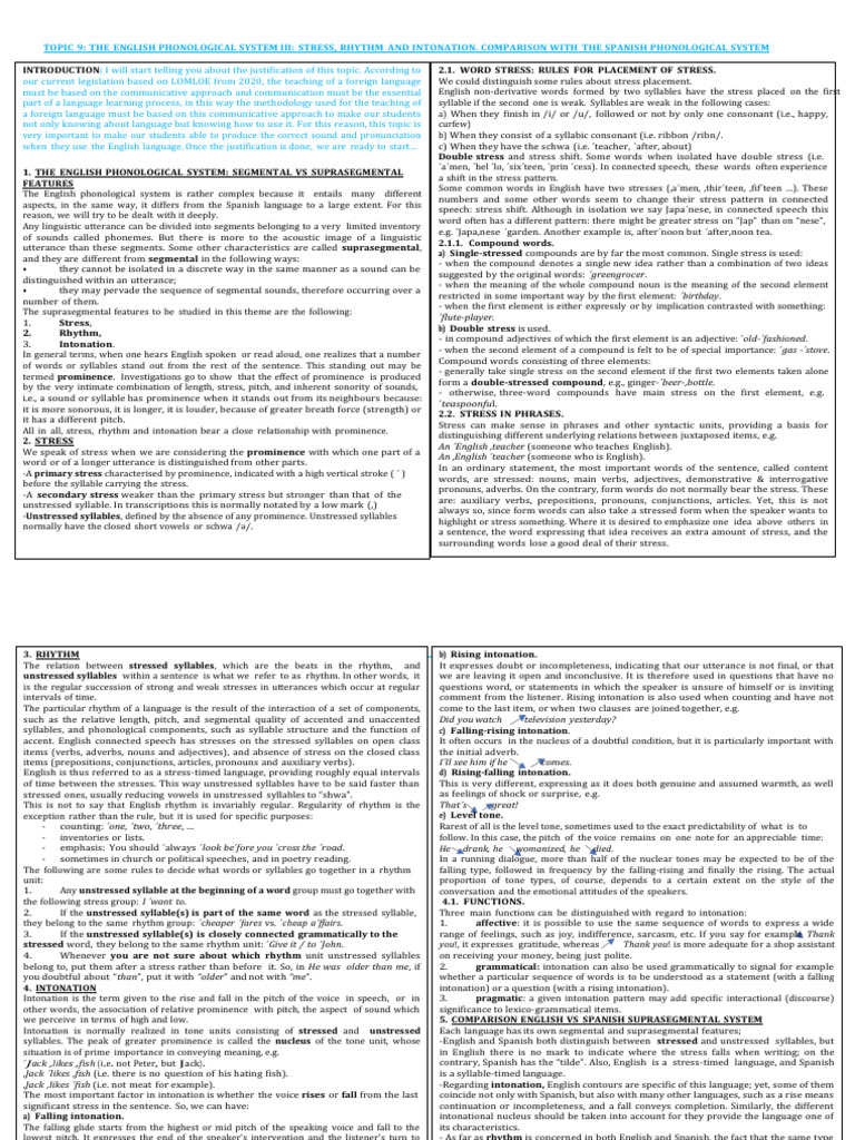 TOPIC 9 | PDF | Stress (Linguistics) | English Language