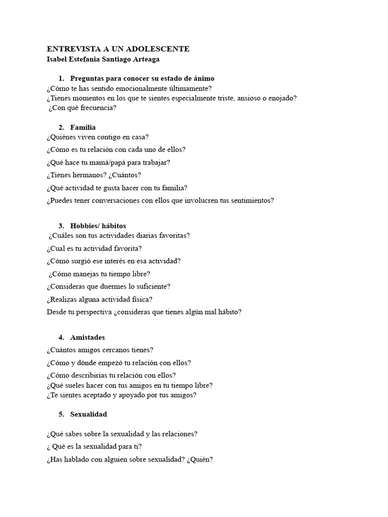 Entrevista A Un Adolescente | PDF | Relaciones personales, crianza y ...