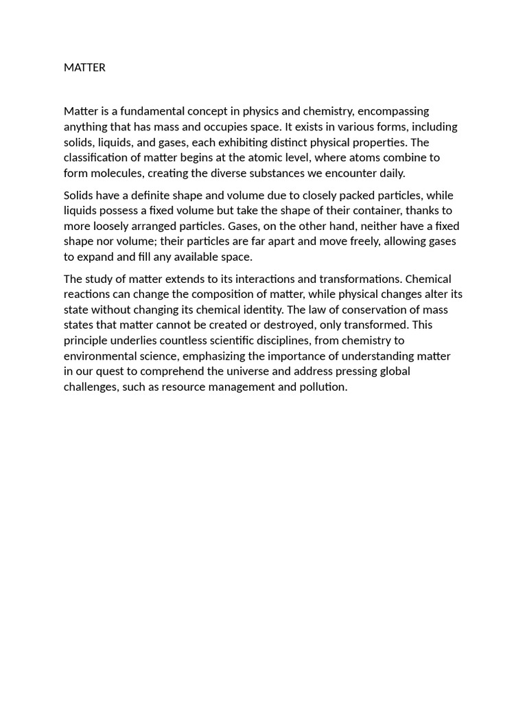 MATTER | PDF | Science & Mathematics