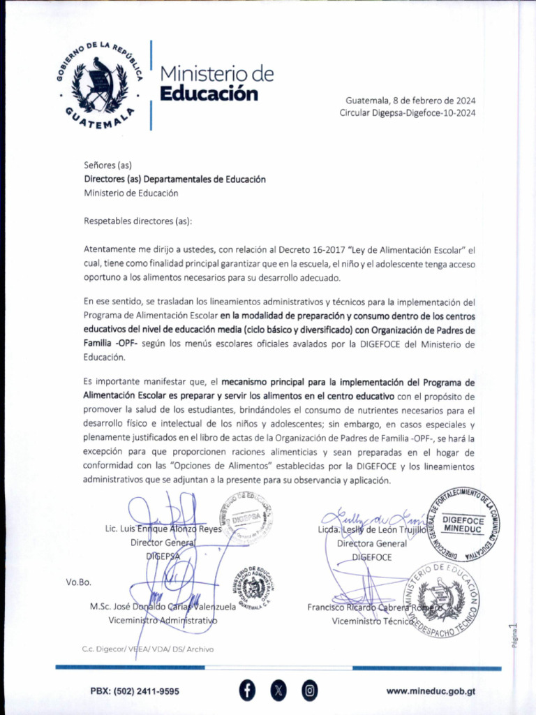 Circular Digepsa-10-2024 Primera Entrega de Alimentacion Escolar Nivel ...