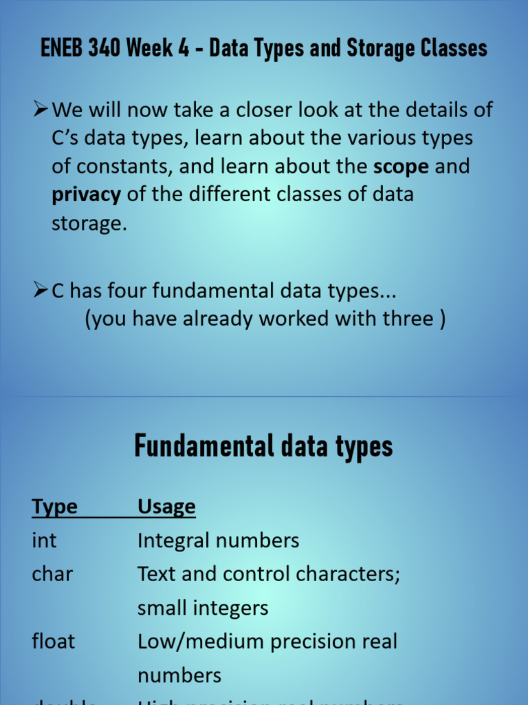 Eneb340week04datatypes Pdf Integer Computer Science Variable Computer Science