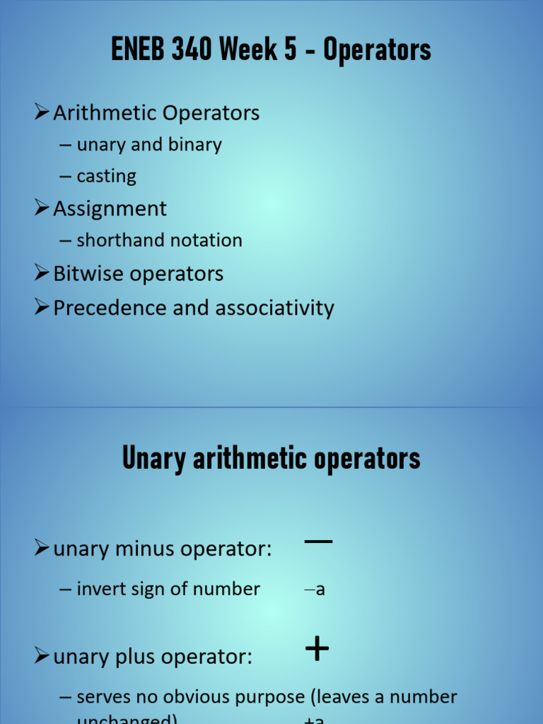 ENEB340 Week05 Operators | PDF | Arithmetic | Mathematical Logic