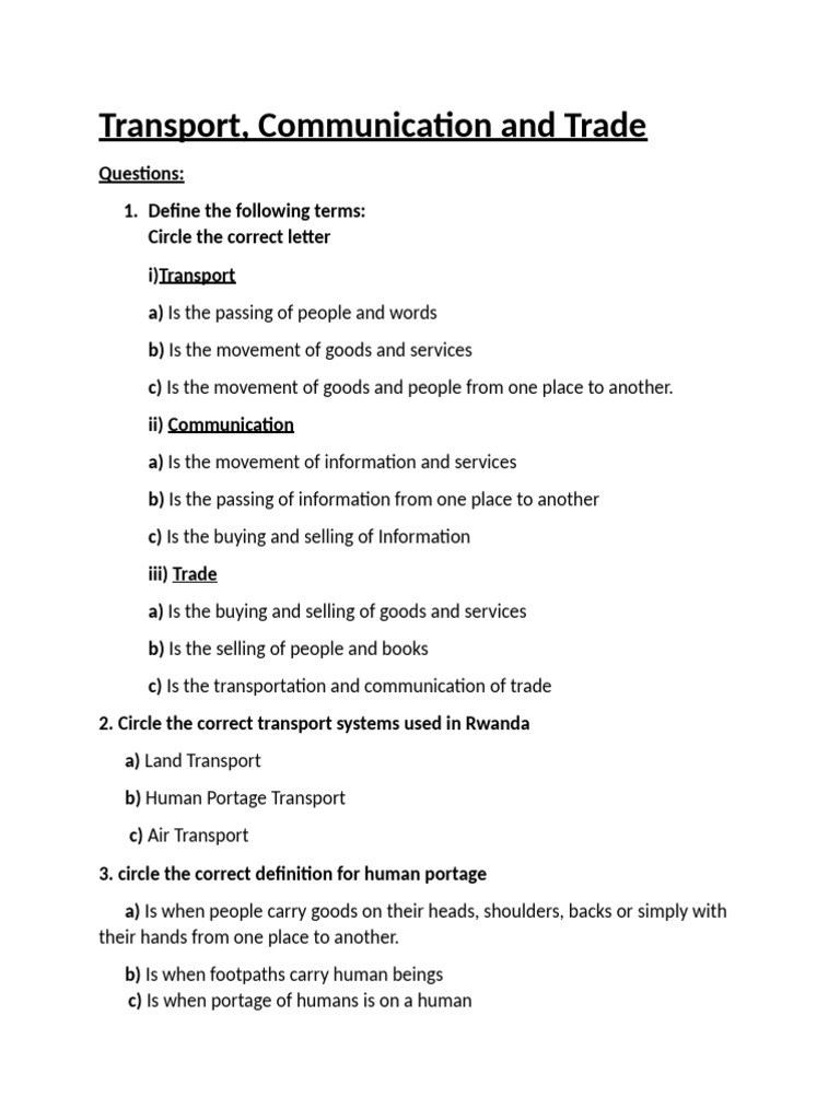 Transport, Communication, and Trade Basics | PDF | Communication ...