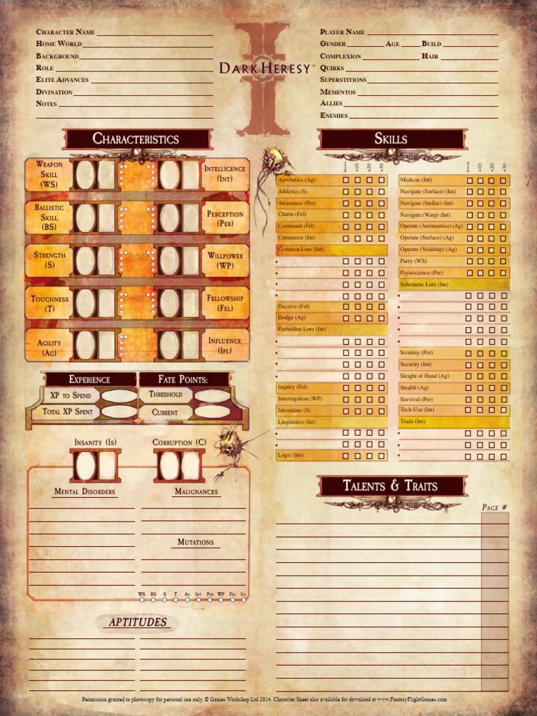 Dark Heresy Character Sheet Template | PDF