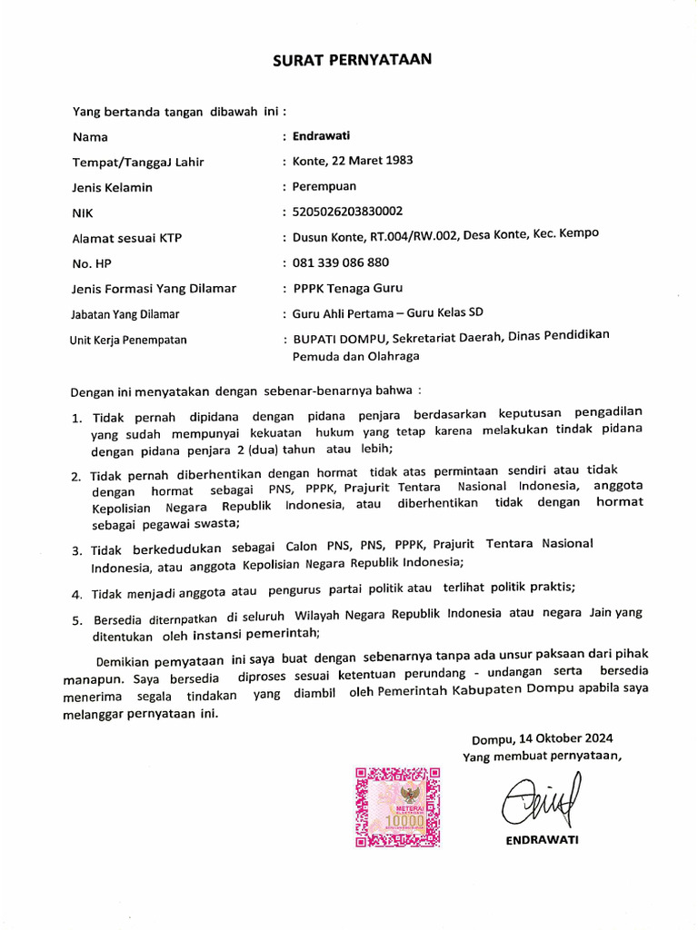 D223a ENDRA PERNYATAAN-emeterai | PDF