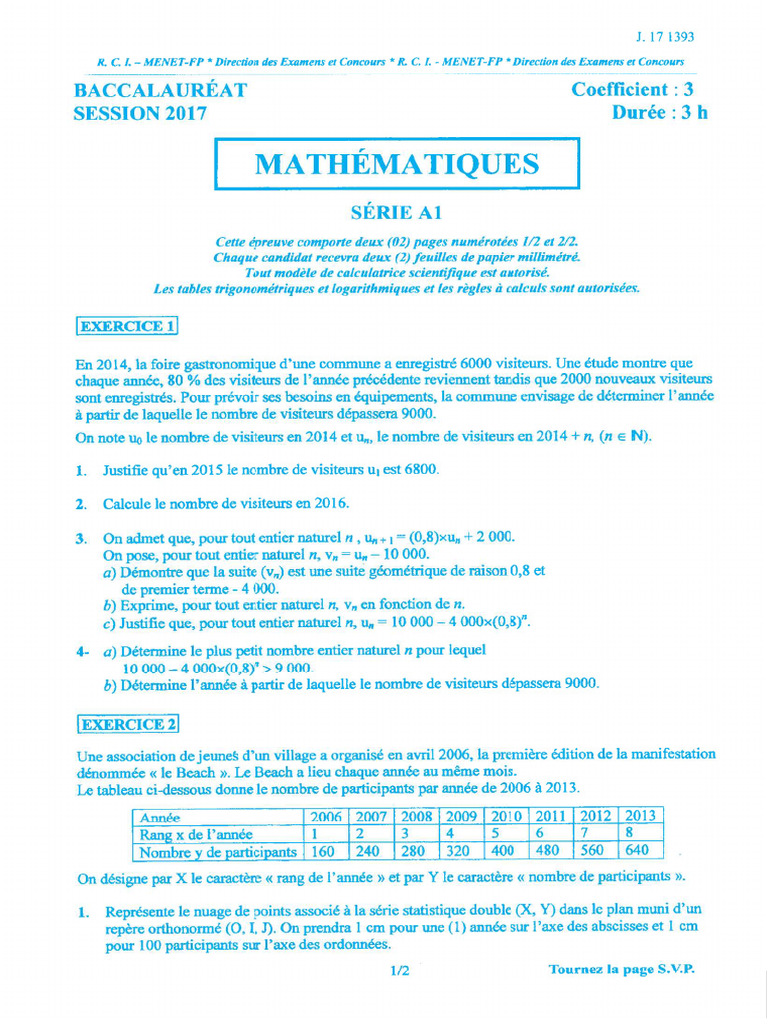 Bac A1 Math 2017 | PDF