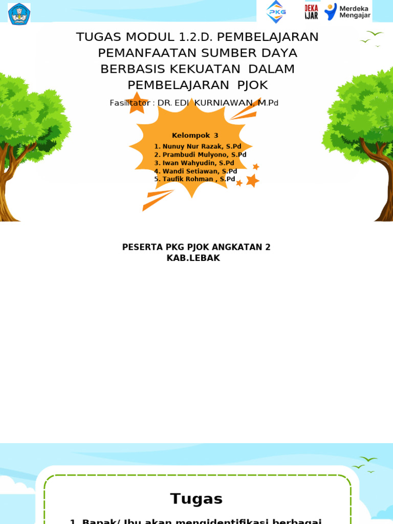 Tugas Modul 1.2.D Pembelajaran Pemanfaatan Sumber Daya Berbasis Kekuatan Dalam Pembelajaran PJOK ...